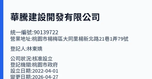 華騰建設開發有限公司的照片-統編 90139722(桃園市) 公司登記資料與營業項目詳細圖表