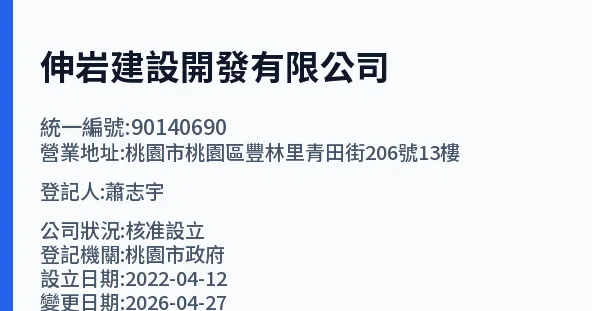 伸岩建設開發有限公司的照片-統編 90140690(桃園市) 公司登記資料與營業項目詳細圖表