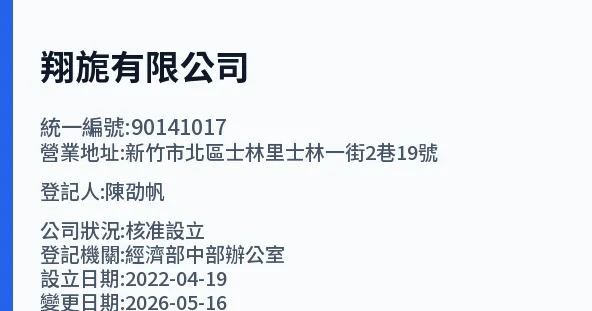 翔旎有限公司的照片-統編 90141017(新竹市) 公司登記資料與營業項目詳細圖表