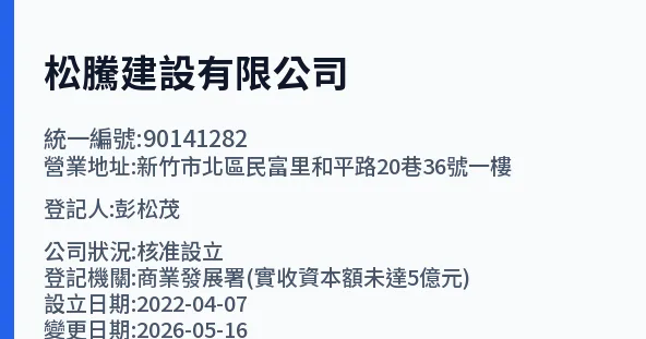 松騰建設有限公司的照片-統編 90141282(新竹市) 公司登記資料與營業項目詳細圖表