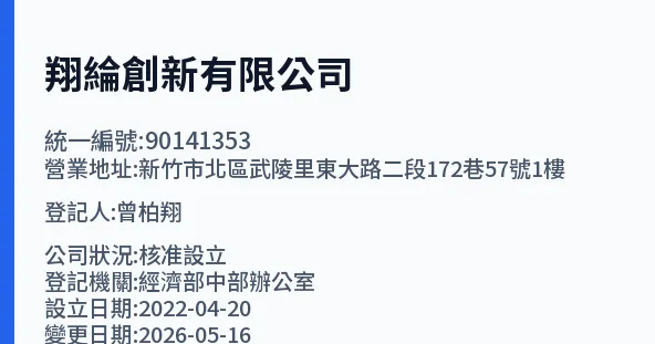 翔綸創新有限公司的照片-統編 90141353(新竹市) 公司登記資料與營業項目詳細圖表