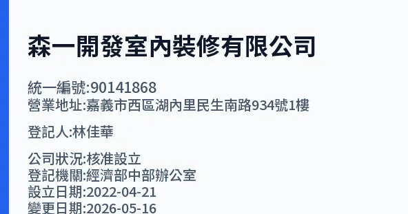 森一開發室內裝修有限公司的照片-統編 90141868(嘉義市) 公司登記資料與營業項目詳細圖表