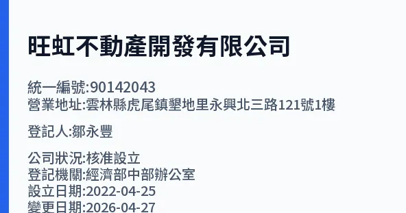 旺虹不動產開發有限公司的照片-統編 90142043(雲林縣) 公司登記資料與營業項目詳細圖表