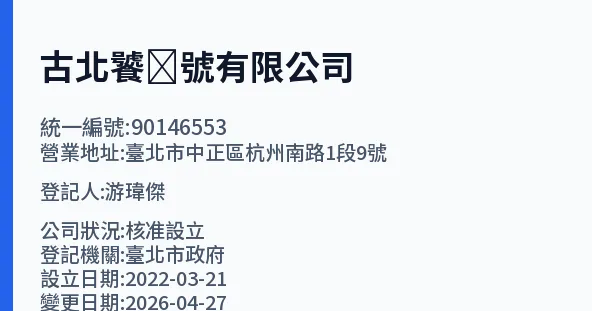 古北饕貮號有限公司的照片-統編 90146553(臺北市) 公司登記資料與營業項目詳細圖表