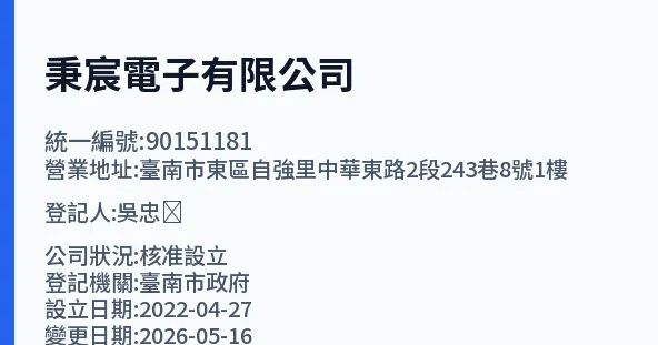 秉宸電子有限公司的照片-統編 90151181(臺南市) 公司登記資料與營業項目詳細圖表