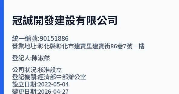 冠誠開發建設有限公司的照片-統編 90151886(彰化縣) 公司登記資料與營業項目詳細圖表