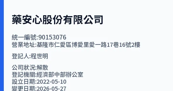 藥安心股份有限公司的照片-統編 90153076(基隆市) 公司登記資料與營業項目詳細圖表