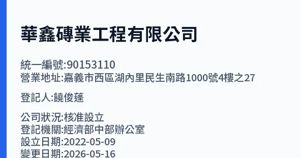 華鑫磚業工程有限公司的照片-統編 90153110(嘉義市) 公司登記資料與營業項目詳細圖表