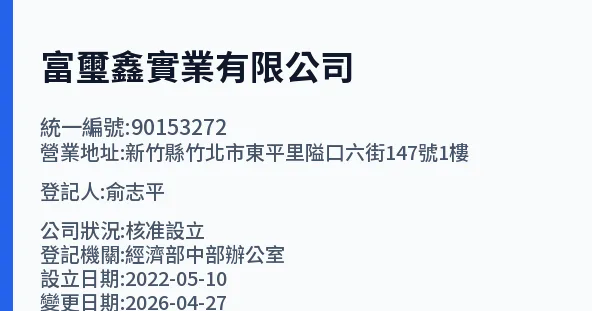 富璽鑫實業有限公司的照片-統編 90153272(新竹縣) 公司登記資料與營業項目詳細圖表