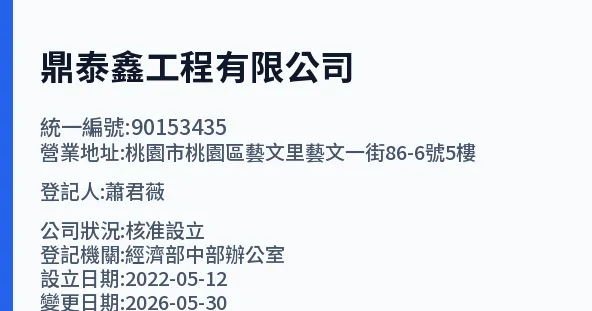 鼎泰鑫工程有限公司的照片-統編 90153435(桃園市) 公司登記資料與營業項目詳細圖表