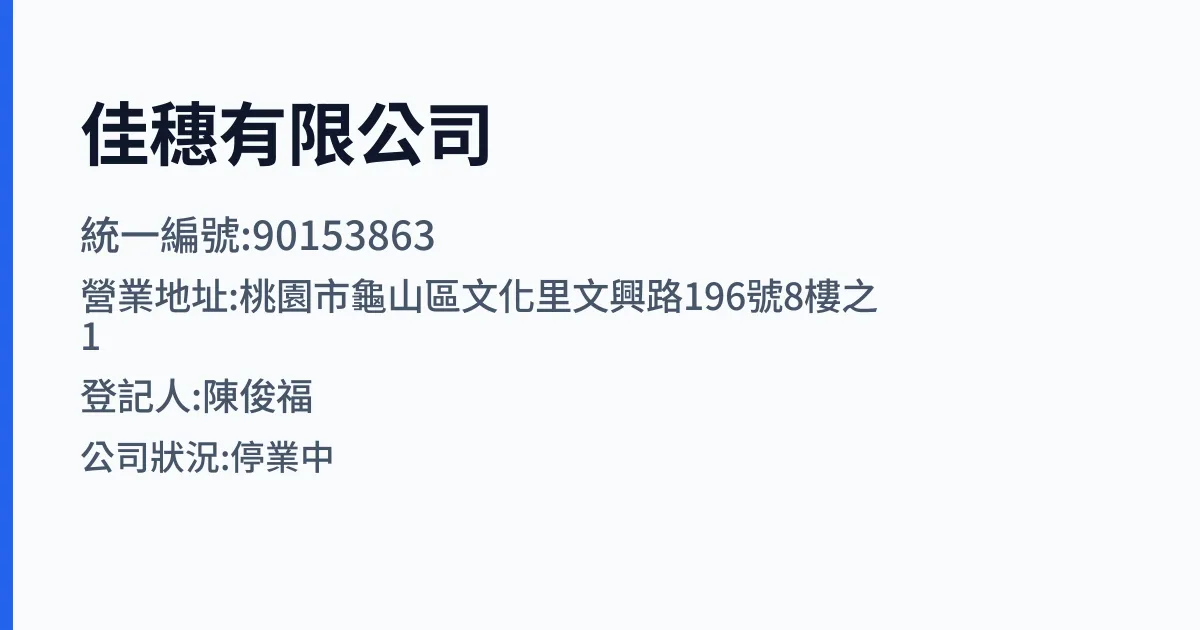 佳穗有限公司 - 統編 90153863(桃園市) 公司登記資料與營業項目詳細圖表