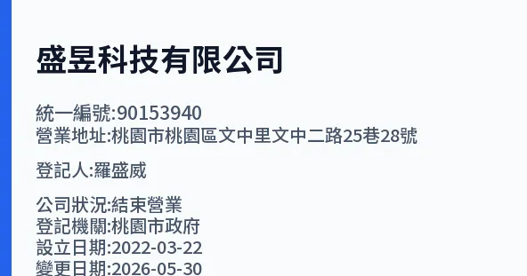 盛昱科技有限公司的照片-統編 90153940(桃園市) 公司登記資料與營業項目詳細圖表