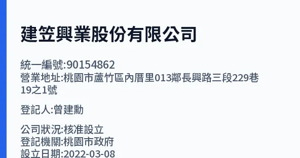 建笠興業股份有限公司的照片-統編 90154862(桃園市) 公司登記資料與營業項目詳細圖表