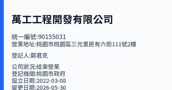 萬工工程開發有限公司的照片-統編 90155031(桃園市) 公司登記資料與營業項目詳細圖表
