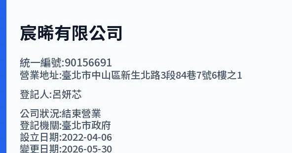 宸晞有限公司的照片-統編 90156691(臺北市) 公司登記資料與營業項目詳細圖表