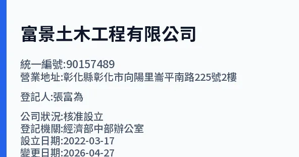 富景土木工程有限公司的照片-統編 90157489(彰化縣) 公司登記資料與營業項目詳細圖表