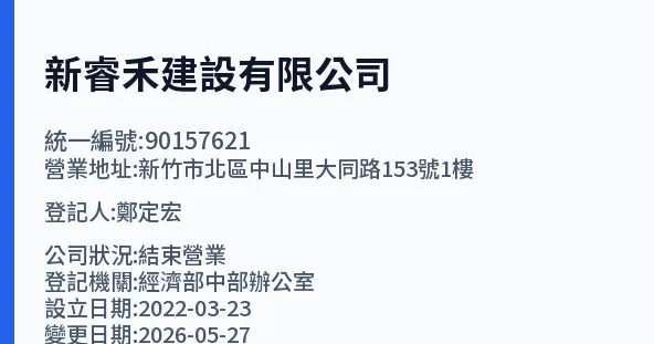 新睿禾建設有限公司的照片-統編 90157621(新竹市) 公司登記資料與營業項目詳細圖表