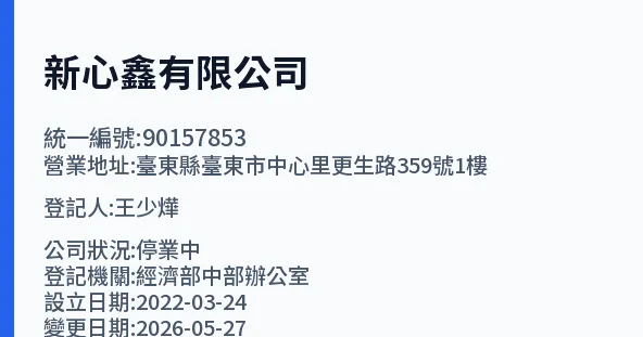 新心鑫有限公司的照片-統編 90157853(臺東縣) 公司登記資料與營業項目詳細圖表