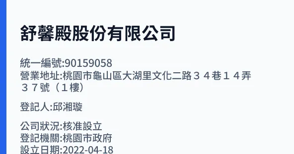 舒馨殿股份有限公司的照片-統編 90159058(桃園市) 公司登記資料與營業項目詳細圖表