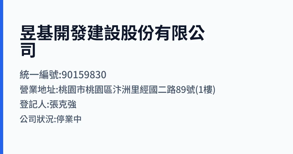 昱基開發建設股份有限公司 - 統編 90159830(桃園市) 公司登記資料與營業項目詳細圖表