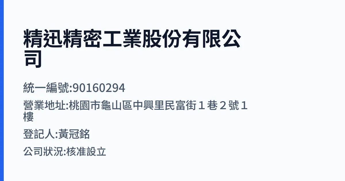 精迅精密工業股份有限公司 - 統編 90160294(桃園市) 公司登記資料與營業項目詳細圖表