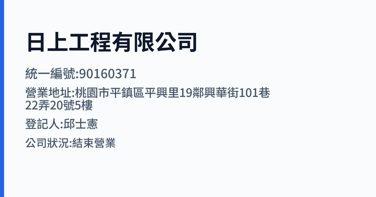 日上工程有限公司 - 統編 90160371(桃園市) 公司登記資料與營業項目詳細圖表