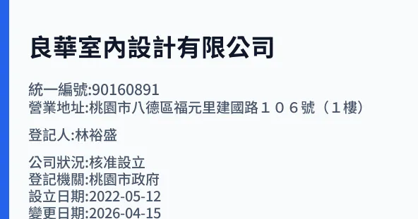 良華室內設計有限公司的照片-統編 90160891(桃園市) 公司登記資料與營業項目詳細圖表