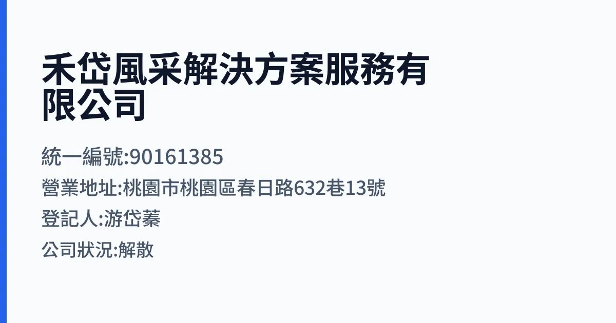 禾岱風采解決方案服務有限公司 - 統編 90161385(桃園市) 公司登記資料與營業項目詳細圖表