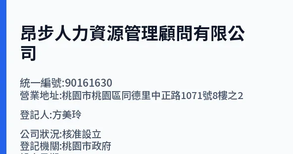 昂步人力資源管理顧問有限公司的照片-統編 90161630(桃園市) 公司登記資料與營業項目詳細圖表