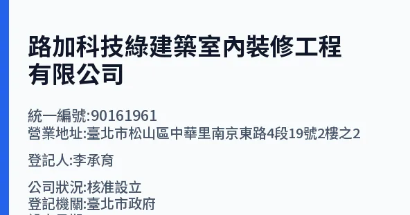 路加科技綠建築室內裝修工程有限公司的照片-統編 90161961(臺北市) 公司登記資料與營業項目詳細圖表