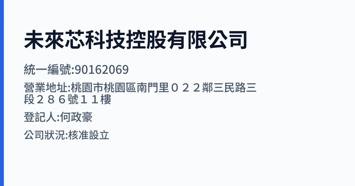 未來芯科技控股有限公司 - 統編 90162069(桃園市) 公司登記資料與營業項目詳細圖表
