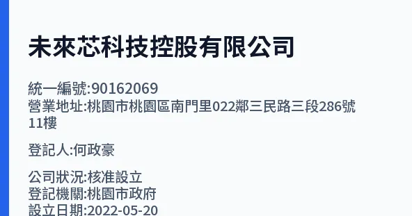 未來芯科技控股有限公司的照片-統編 90162069(桃園市) 公司登記資料與營業項目詳細圖表