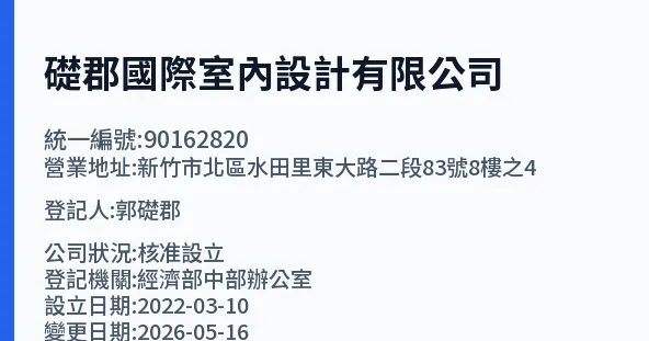 礎郡國際室內設計有限公司的照片-統編 90162820(新竹市) 公司登記資料與營業項目詳細圖表