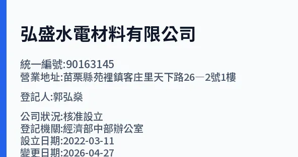 弘盛水電材料有限公司的照片-統編 90163145(苗栗縣) 公司登記資料與營業項目詳細圖表