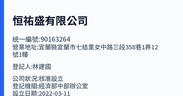 恒祐盛有限公司的照片-統編 90163264(宜蘭縣) 公司登記資料與營業項目詳細圖表