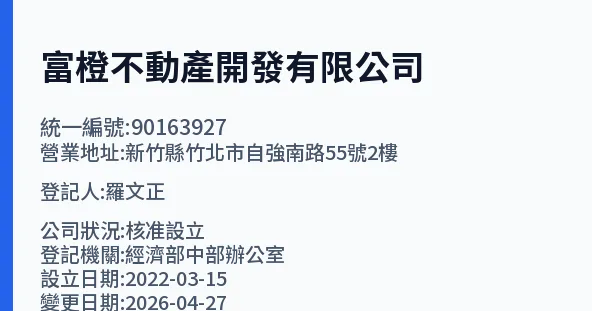 富橙不動產開發有限公司的照片-統編 90163927(新竹縣) 公司登記資料與營業項目詳細圖表