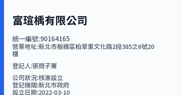 富瑄楀有限公司的照片-統編 90164165(新北市) 公司登記資料與營業項目詳細圖表