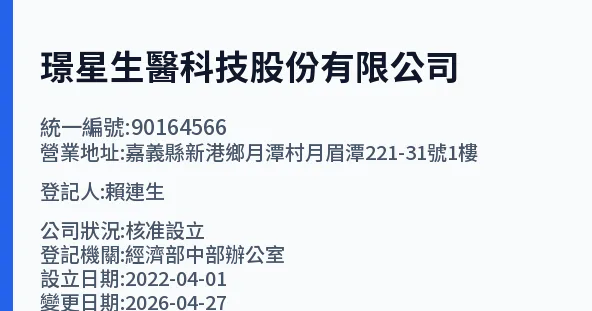 璟星生醫科技股份有限公司的照片-統編 90164566(嘉義縣) 公司登記資料與營業項目詳細圖表