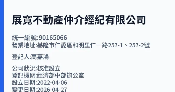 展寬不動產仲介經紀有限公司的照片-統編 90165066(基隆市) 公司登記資料與營業項目詳細圖表