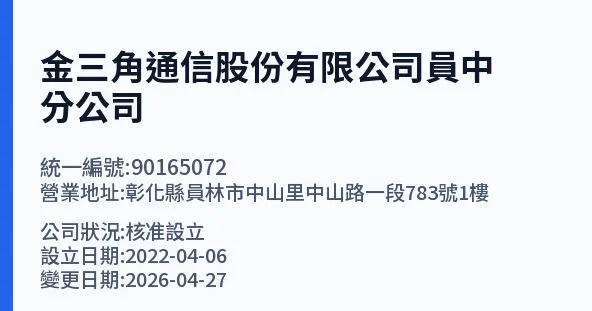 金三角通信股份有限公司員中分公司的照片-統編 90165072(彰化縣) 公司登記資料與營業項目詳細圖表