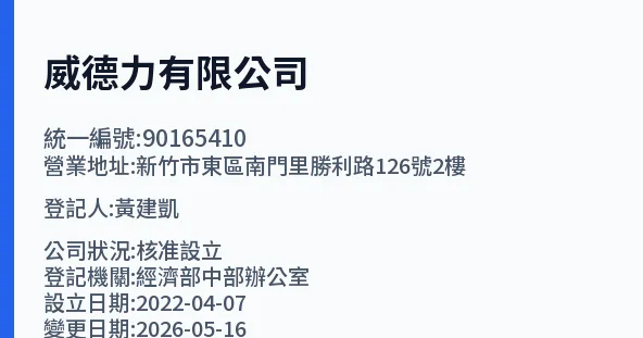 威德力有限公司的照片-統編 90165410(新竹市) 公司登記資料與營業項目詳細圖表