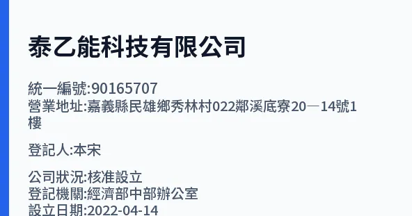 泰乙能科技有限公司的照片-統編 90165707(嘉義縣) 公司登記資料與營業項目詳細圖表