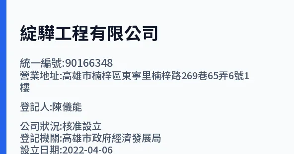 綻驊工程有限公司的照片-統編 90166348(高雄市) 公司登記資料與營業項目詳細圖表