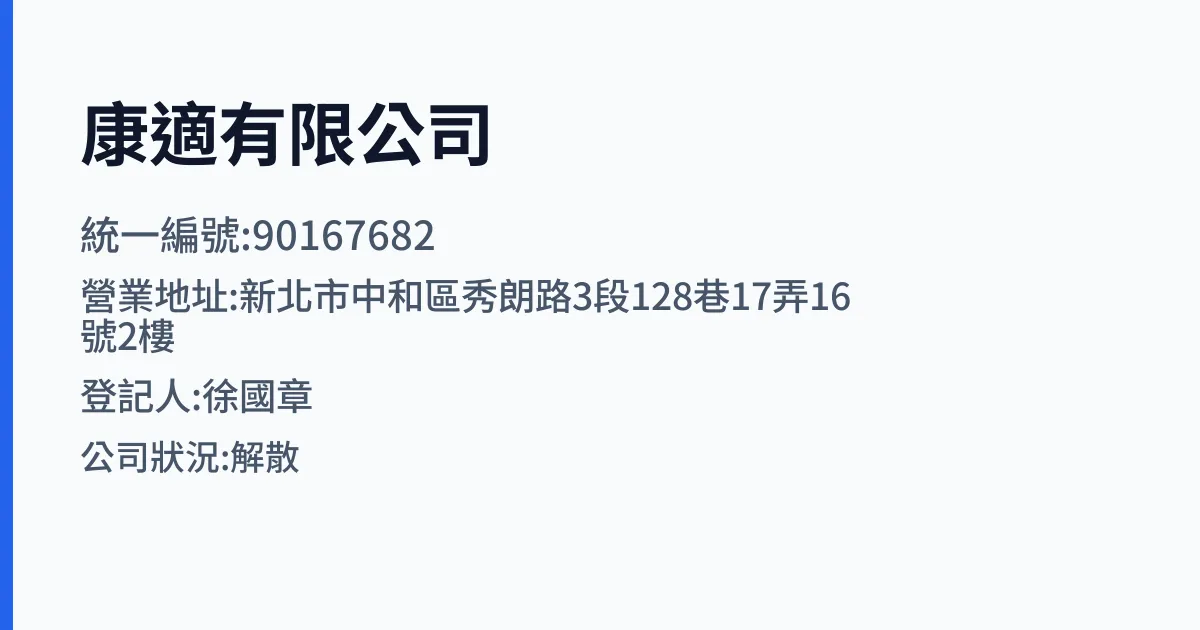 康適有限公司 - 統編 90167682(新北市) 公司登記資料與營業項目詳細圖表