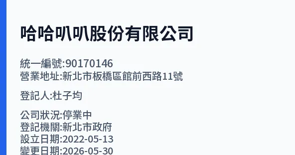 哈哈叭叭股份有限公司的照片-統編 90170146(新北市) 公司登記資料與營業項目詳細圖表