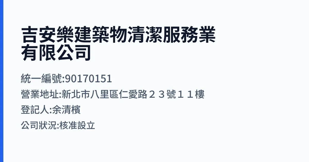 吉安樂建築物清潔服務業有限公司 - 統編 90170151(新北市) 公司登記資料與營業項目詳細圖表