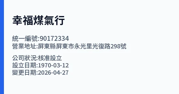 幸福煤氣行的照片-統編 90172334(屏東縣) 公司登記資料與營業項目詳細圖表