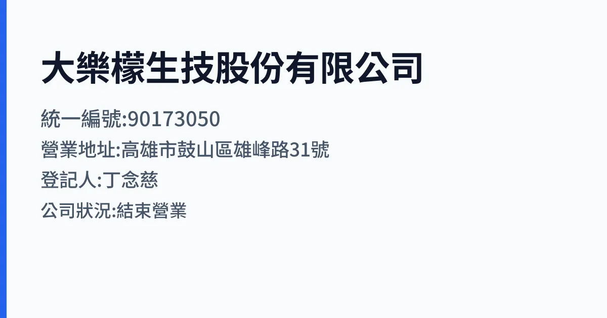 大樂檬生技股份有限公司 - 統編 90173050(高雄市) 公司登記資料與營業項目詳細圖表