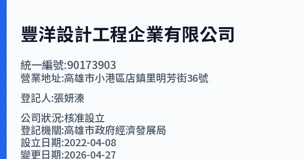豐洋設計工程企業有限公司的照片-統編 90173903(高雄市) 公司登記資料與營業項目詳細圖表