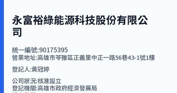 永富裕綠能源科技股份有限公司的照片-統編 90175395(高雄市) 公司登記資料與營業項目詳細圖表